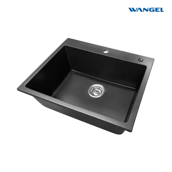 Single bowl kitchen sink Black composite granite square base quartz ...